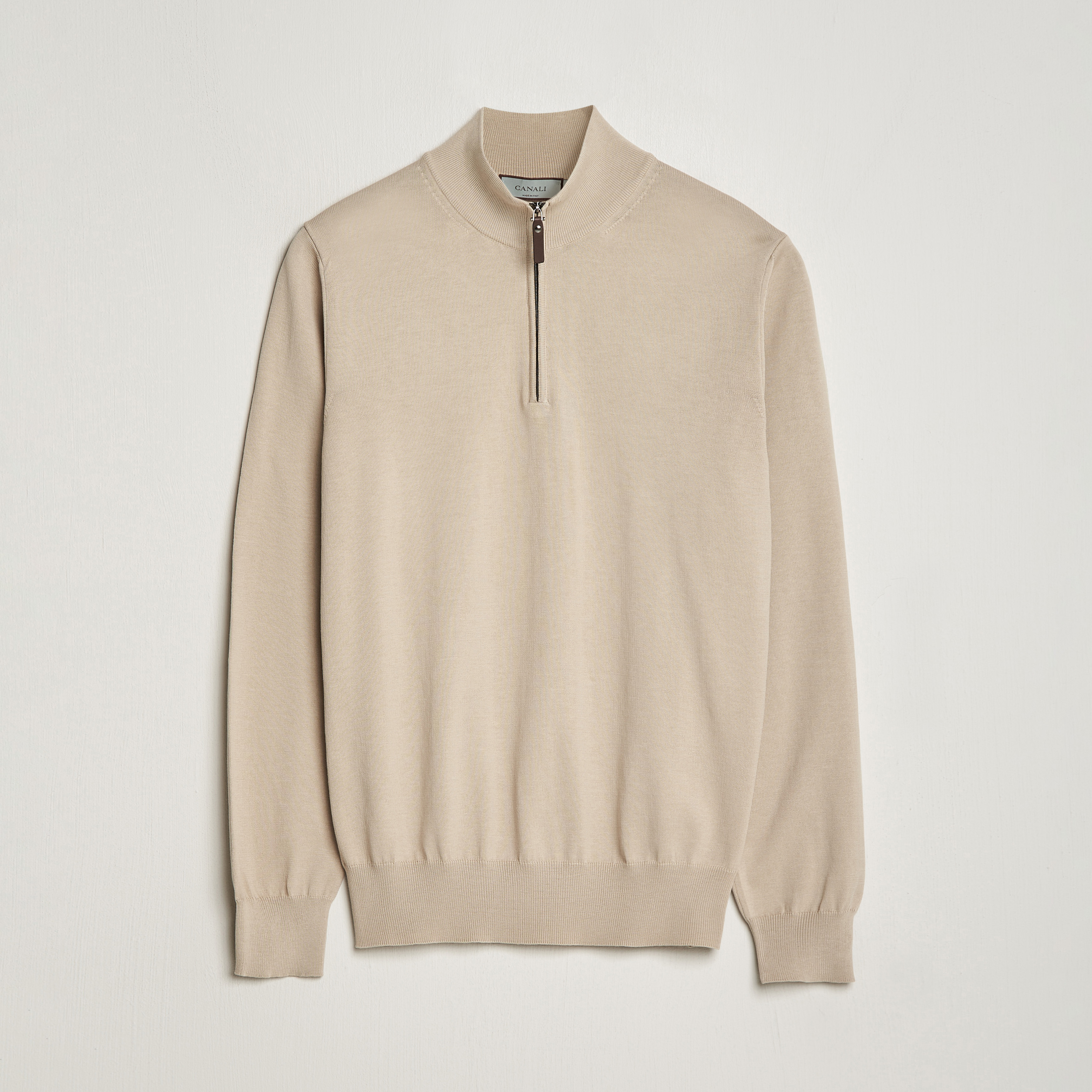 Canali Cotton Half Zip Sweater Beige osoitteesta CareOfCarl.fi