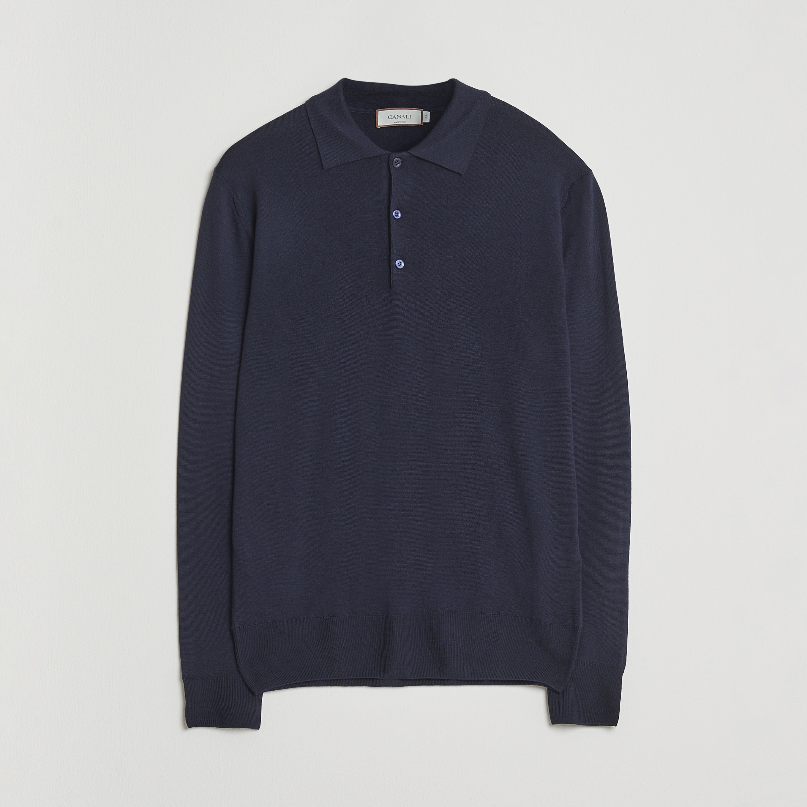 Canali Merino Wool Long Sleeve Polo Navy osoitteesta CareOfCarl.fi