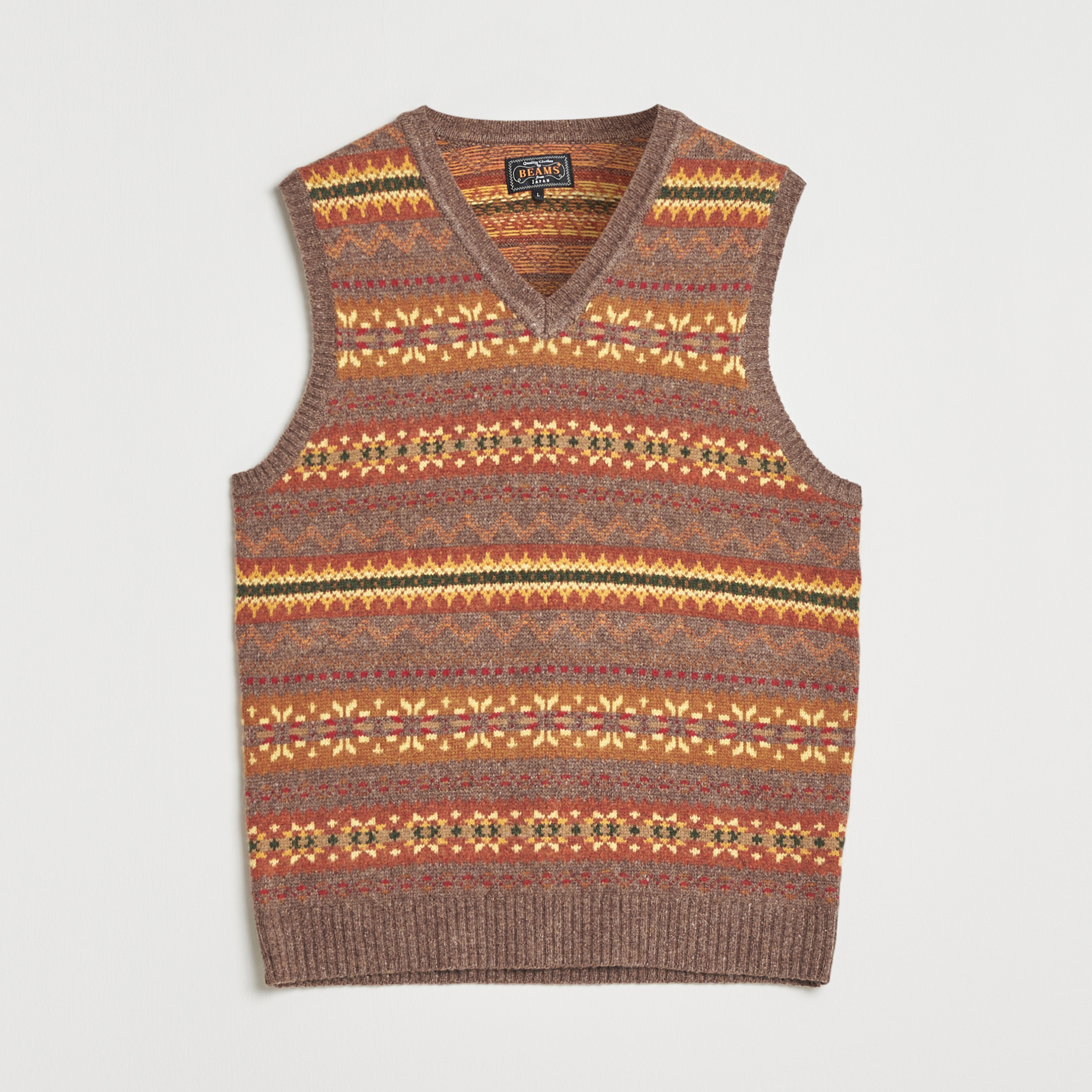 BEAMS PLUS Fairisle Knit Vest Light Brown osoitteesta CareOfCarl.fi