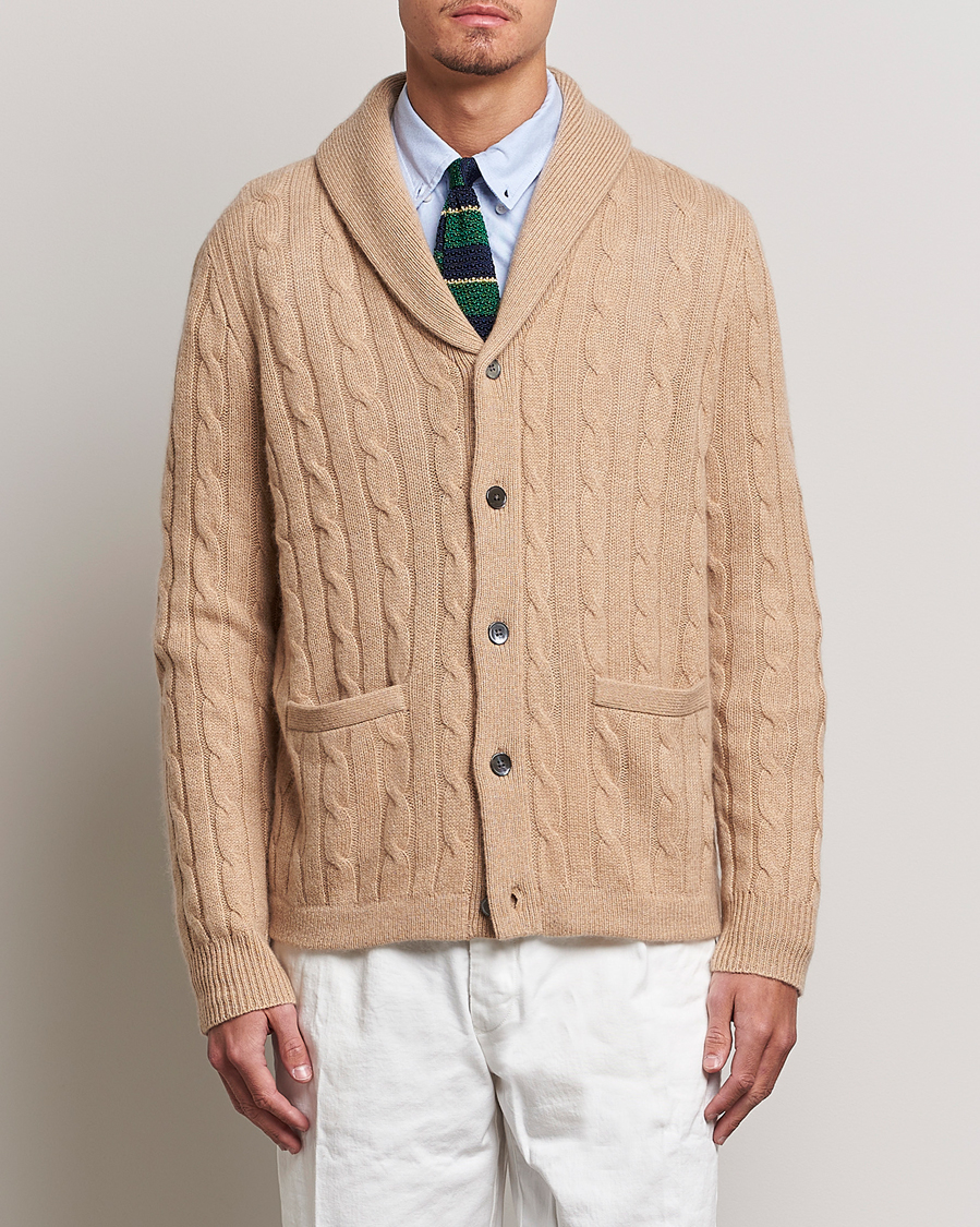 Polo Ralph Lauren Cashmere Cable Shawl Collar Cardigan Camel Melange osoitt